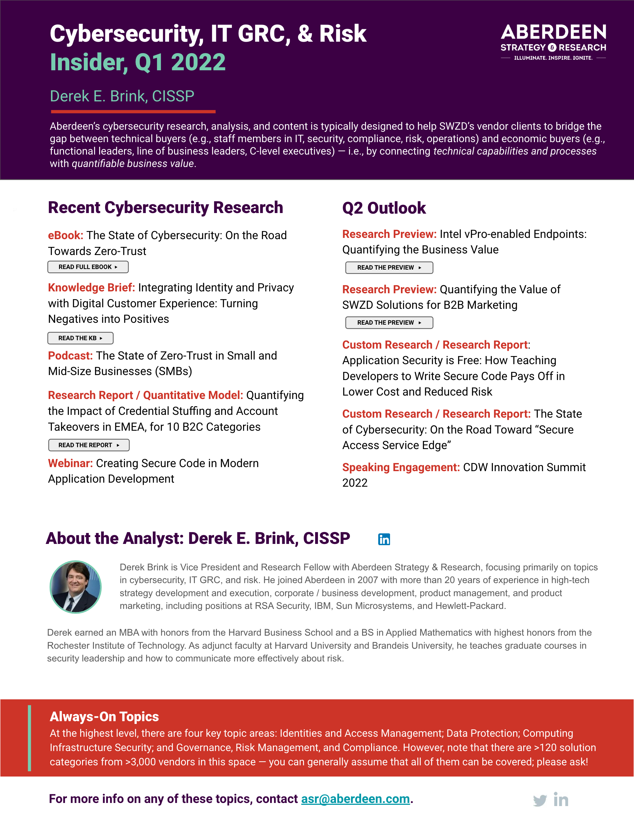 Aberdeen Insider - Cybersecurity - Aberdeen Strategy & Research